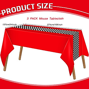 Irenare 3 Pcs Mouse Birthday Party Supplies Christmas Tablecloth Mouse Theme Baby Shower Decorations Plastic Table Cover Polka Dot Tablecloth Lady Bug Party Decorations, 54 x 108 Inch(Red)