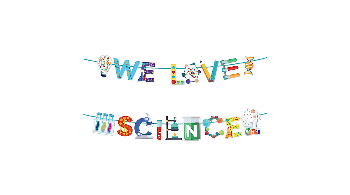 We Love Science Banner - Fun Science Party Decor