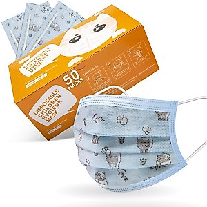 I ICONN Face Mask for Kids, Pack of 50 Masks for Children, Boys, Girls, Child Youth Size, Single Use, Cute Fun Cartoon Print (Random Color)