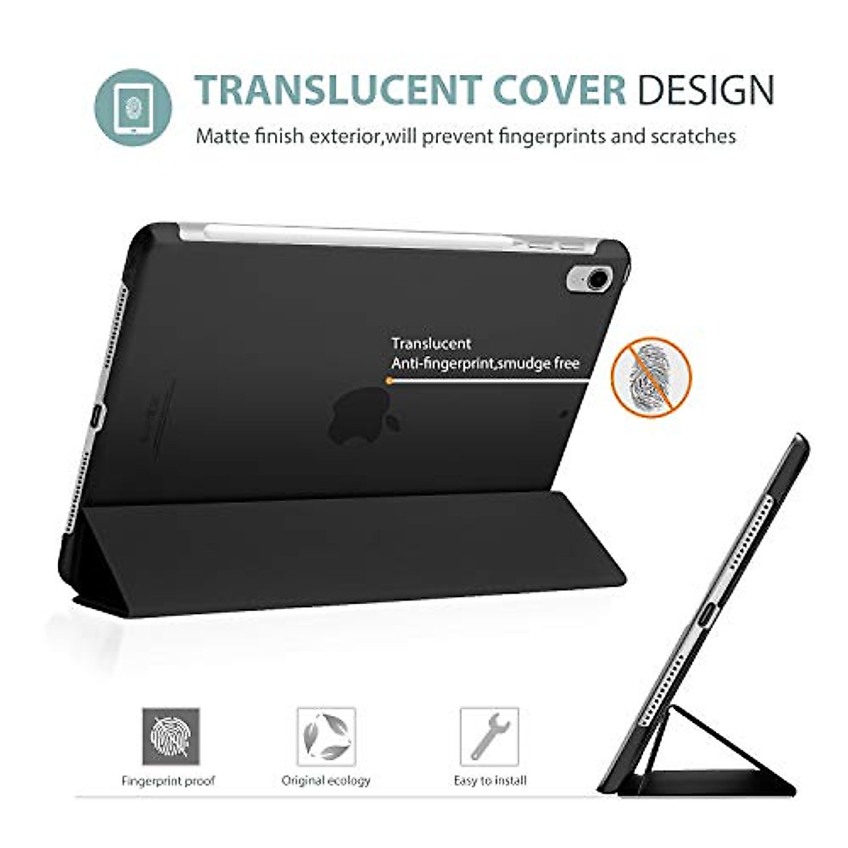 ProCase Smart Case for iPad Pro 12.9" 2018 3rd Gen, Slim Lightweight Trifold Stand Smart Cover with Translucent Frosted Back Protective Case for iPad Pro 12.9 Inch 3rd Gen 2018 Release –Black