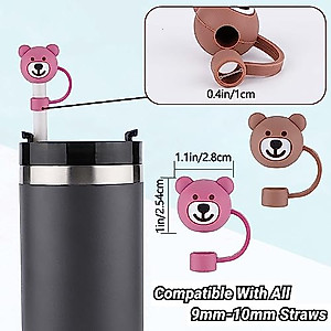 4pcs Straw Covers Cap for Stanley Cup, Cute Bear Silicone Straw Tip Covers for Stanley 30 & 40 Oz Tumbler with Handle (Bear)