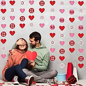 Zwiebeco 30Ft Red Pink Hearts Circle Dot Garland Paper Heart Love XOXO Bunting Banner Hanging Streamer for Engagement Wedding Hen Party Home Romantic Decorations