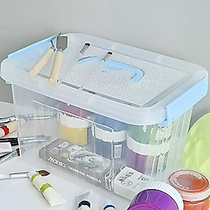 Hespama 12 Quart&6 Quart Storage Bin, Plastic Latching Box/Container with Clear Lid, Blue Handle and Latches