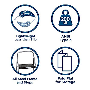 COSCO 11137PBL1E 2 Household Folding Step Stool, ANSI Type 3, 200 lb Weight Capacity, Platinum