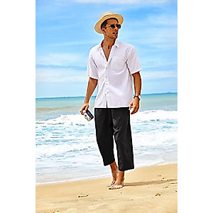 COOFANDY Men's Linen Pants Casual Drawstring Harem Trousers Lightweight Yoga Beach Pants with Pockets Black