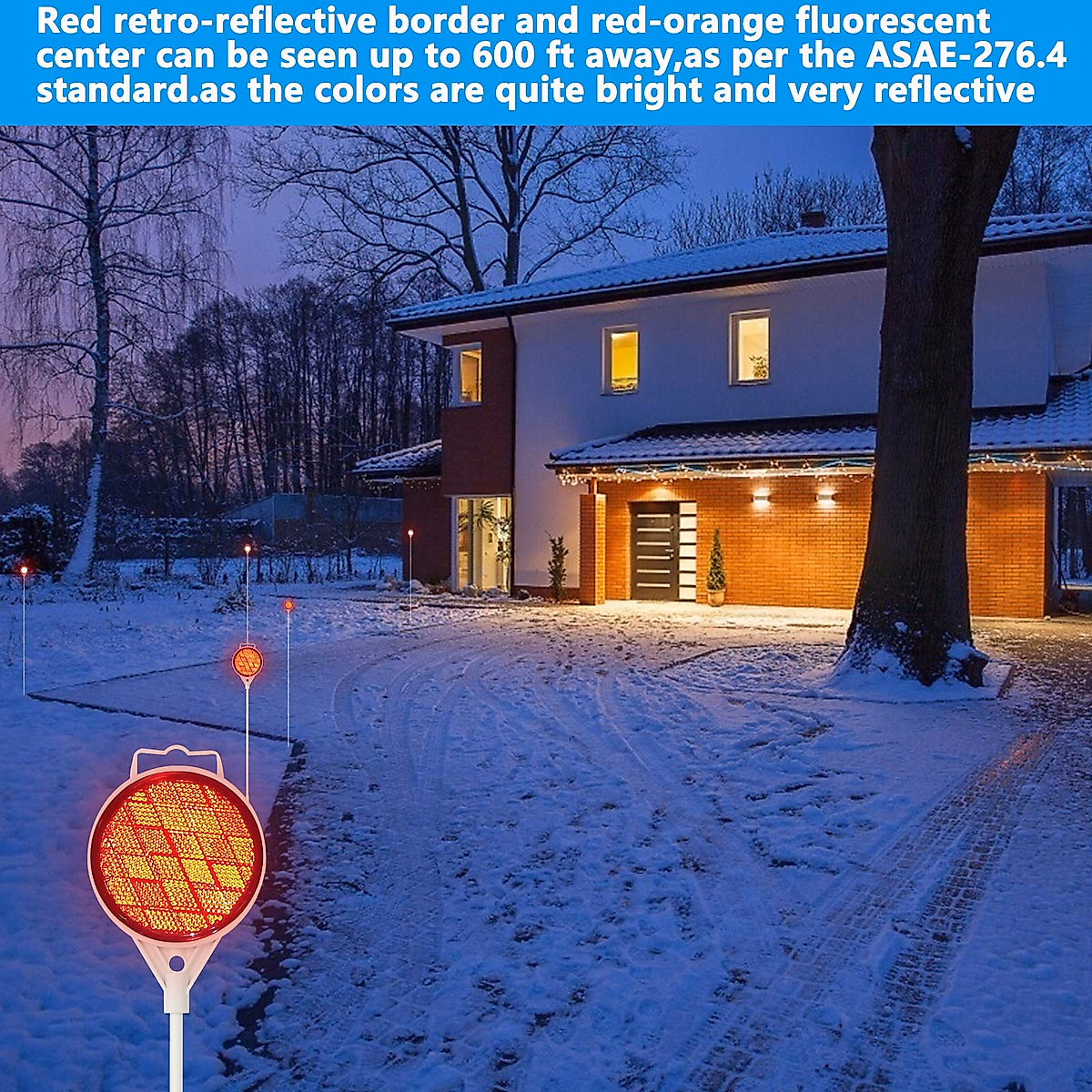 Reflective Driveway Markers,Snow Plow Markers,51 Inch Fiberglass Pole Double Sided Reflector for Driveway (Pack of 8)