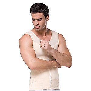 BaronHong Original Zip Up Men's Chest Compression Shirt to Hide Gynecomastia Moobs(Nude,S)