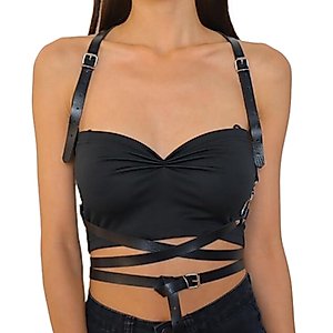 BODIY Gothic Punk Body Chains PU Leather Fashion Black Waist Straps Belt Womens Loop Belts Fashion Halloween Club Adjustable Costume Belt