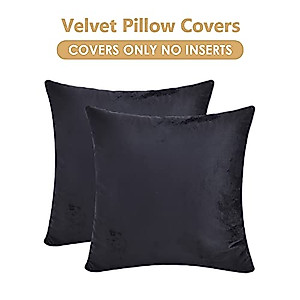 Krifey Throw Pillow Covers Velvet Decorative Square Pillowcase Soft Cushion Case for Couch Bedroom 18x18 Inch Black, Pack of 2
