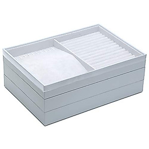 ORIGIA Stackable Jewelry Organizer Trays Accessories Storage Box for Drawer Dresser Wardrobe, Gadgets Display Showcase, Set of 3