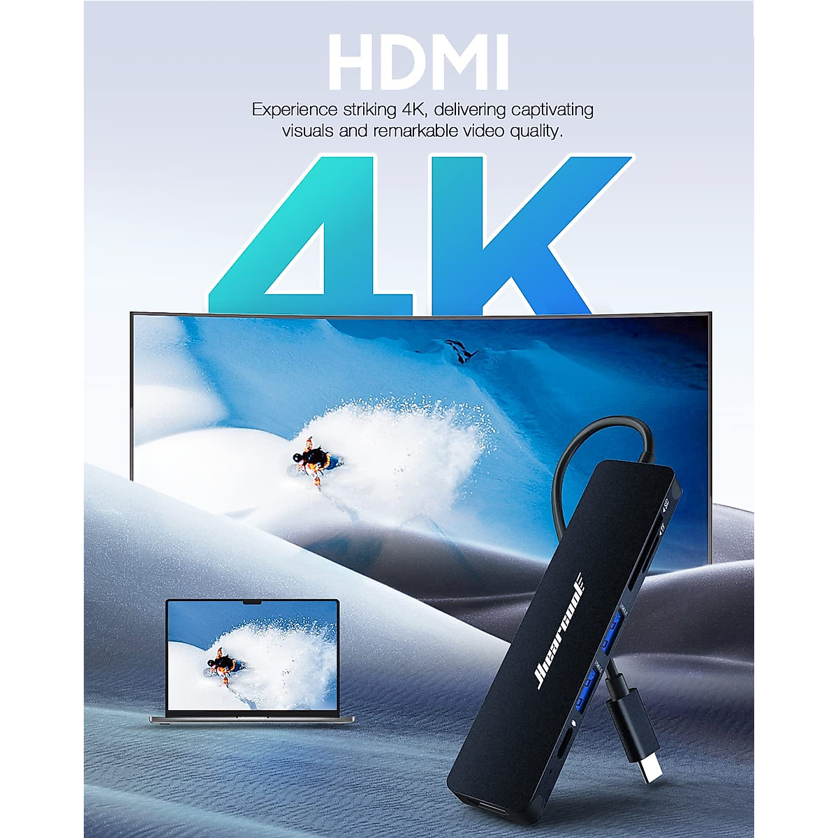Hiearcool USB C Hub, MacBook Pro Adapter USB C Dongle, 7 in 1 USB C to HDMI Multi-port Adapter Compatible for USB C Laptops Nintendo and Other Type C Devices (Carbon Black+Midnight Blue)