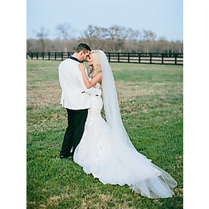 Ursumy Wedding 2T Veil Long Cathedral Veil Soft Tulle Bridal Veils with Comb (White)