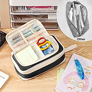 OMNGE Pencil Case Large Capacity Expandable Pencil Pouch Aesthetic Large Storage Pencil bag Pouch Holder Box Organizer with Durable Zipper College Office School Supplies for Girls Adults Blue