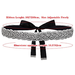 Lovful Handmade Bridal Belt, Rhinestone Wedding Dress Belts, Ribbon Crystal Sash for Women,Black