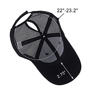 Muryobao Womens Ponytail Baseball Cap Messy High Bun Ponycap Adjustable Snapback Summer Sun Hat Plain Trucker Dad Hat Mesh Black