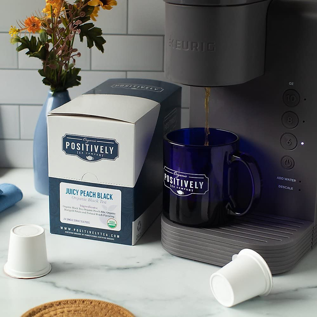 Organic Positively Tea Company, Juicy Peach Black Tea, K-Cup Compatible, 24 Pods