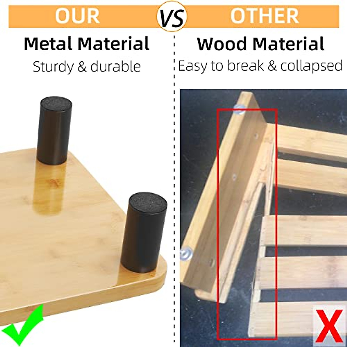 Metal with Bamboo Step Stool for Adult, New Upgrade Stepping Tool, Portable High Riser Steps Platform with Anti-Slip Feet, 450 Lbs Capacity, Small Step Stools for Kitchen Bathroom Bedside, Matte Black