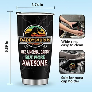 Jekeno Mug Tumbler Gifts for Dad - Daddysaurus Dinosaur Cups Presents for Father Daddy Halloween Fathers Day from Daughter Son Wife Travel Coffee Tumbler for Husband Grandpa 20oz Stainless Steel