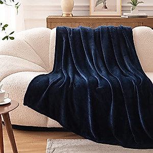 Bertte Plush Fleece Fuzzy Lightweight Super Soft Microfiber Flannel Couch, Bed, Sofa Ultra Luxurious Warm and Cozy for All Seasons Throw Blanket, 50"x60", Navy
