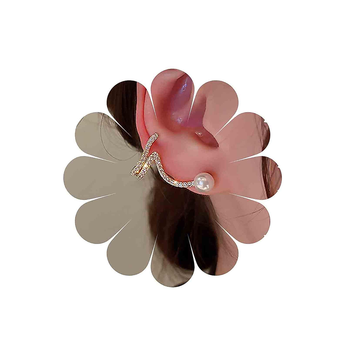 Sttiafay Vintage Crystal Pearl Ear Cuff Earrings Rhinestone Cuff Wrap Earring Cz Ear Climber Earrings Gold Pearl Stud Earrings Jewelry for Women and Girls