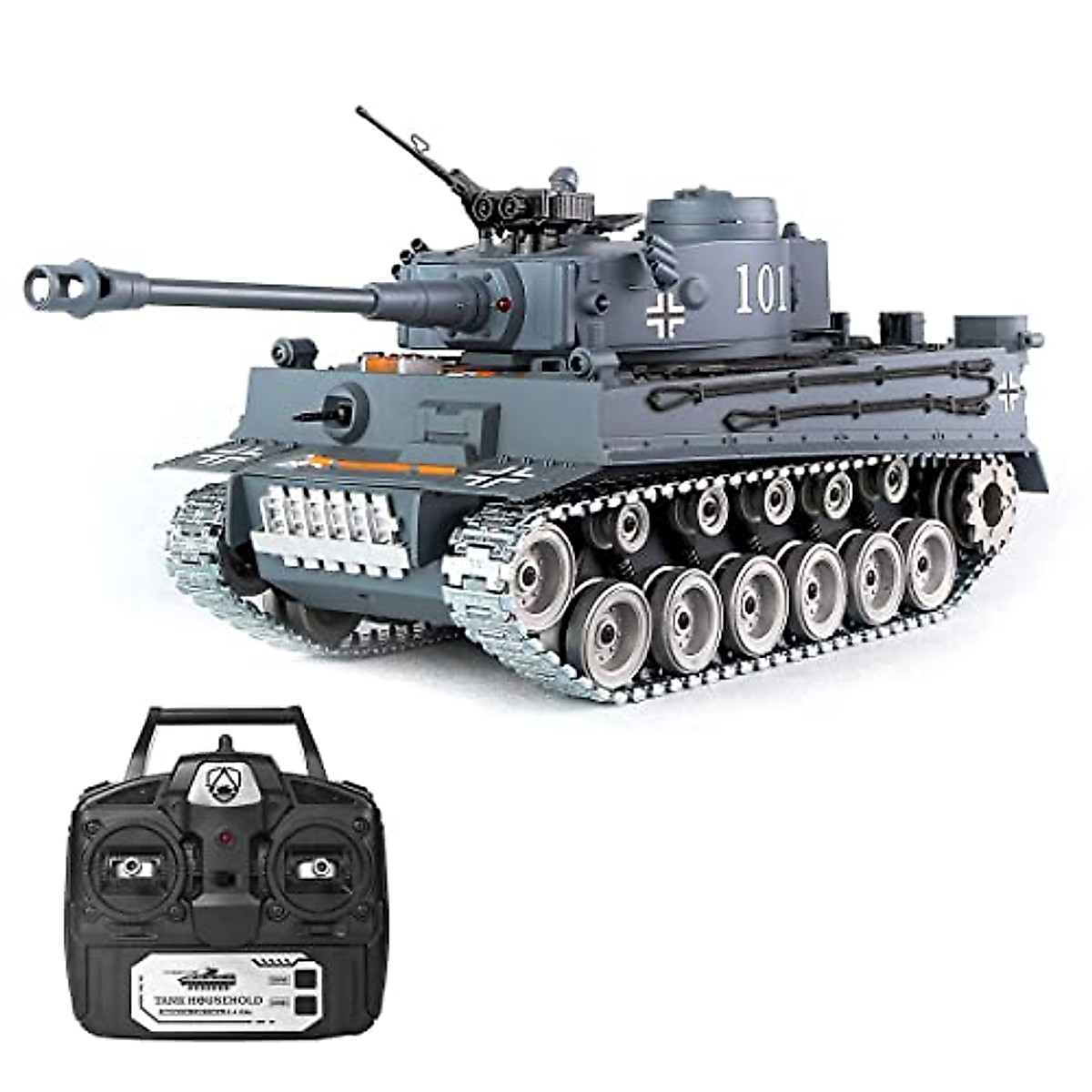 HENAA RC Tank Model, 1/18 2.4Ghz RC German Tiger Infrared Remote Control Main Battle Tank, Military Vehicle Model Alloy Crawler