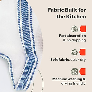 Zeppoli Classic Kitchen Towels - 15 Pack - 14" x 25" - 100% Natural Cotton Kitchen Dish Towels - Reusable Cleaning Cloths - Blue Tea Towels - Super Absorbent - Machine Washable Hand Towels