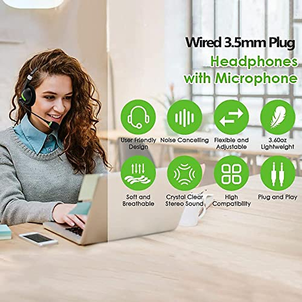 Wensdo Bulk Headphones with Microphone for Classroom 10 Pack, 3.5mm Wired Kids Headphones Office Headset for School Students Children and Adult (10 Pack)