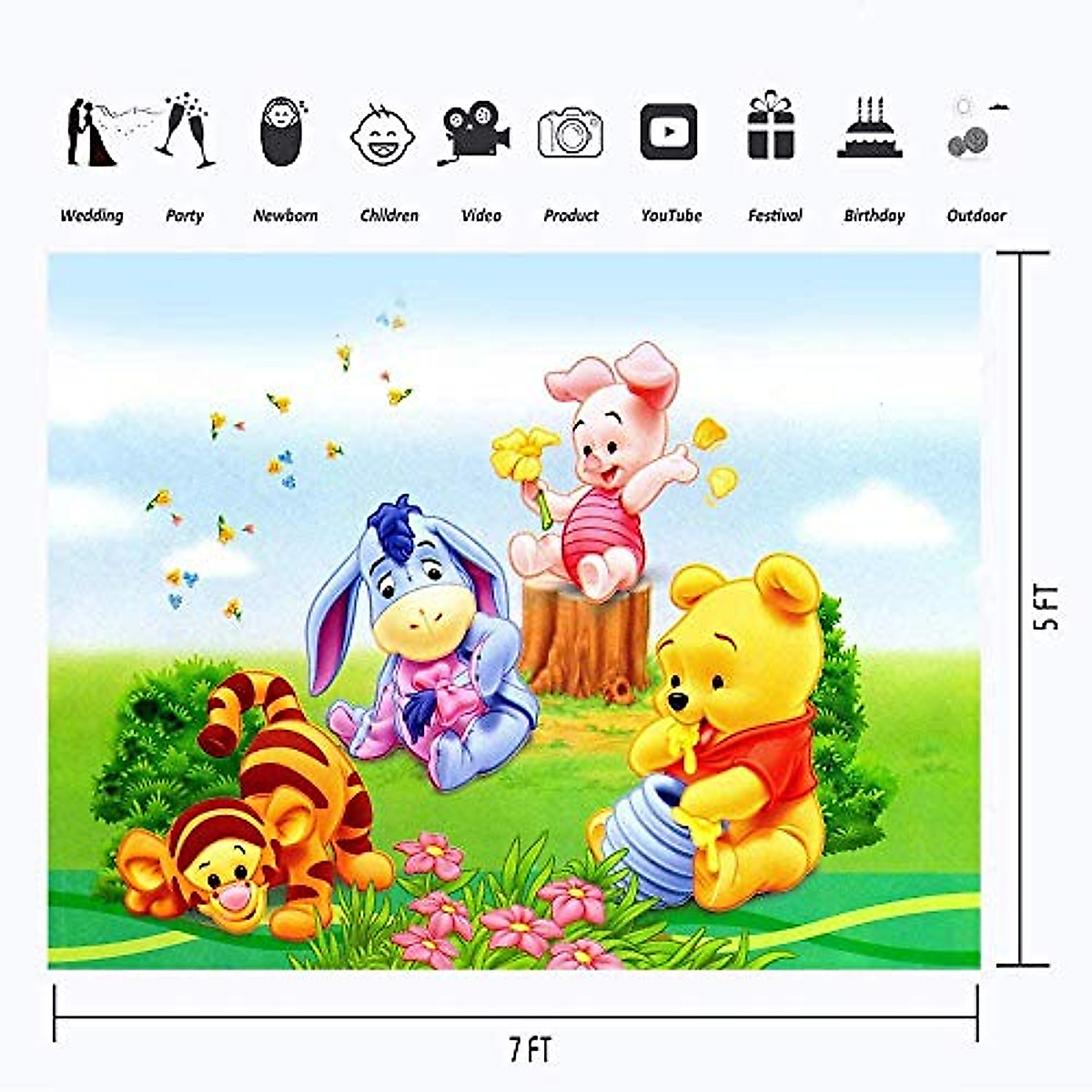 Infant Bear Baby Shower Backdrop 7x5 Floral Spring Bear Background 1st Birthday for Kids Vinyl Pooh and His Friend Backgrounds for Party Decor