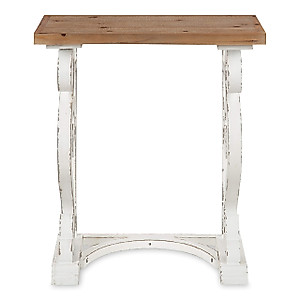 Kate and Laurel Wyldwood Rustic French Solid Wood Side Table, 24" x 14" x 12.75", White and Rustic Brown, Chic Farmhouse Inspiration, Natural Wood Top