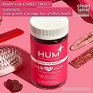 HUM Hair Sweet Hair - Hair Growth Supplement & Biotin Gummies to Combat Hair Loss & Thinning - Fo Ti, Folic Acid, Zinc, Vitamin B12 & PABA to Support Healthy Hair, Skin and Nails (60 Vegan Gummies)