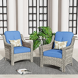 ovios 2 Piece Outdoor Patio Furniture with Single Sofa,Rattan Wicker Coversation Set with High Back,Sectional Sofa for Outside Porch Balcony Backyard Pool,Blue