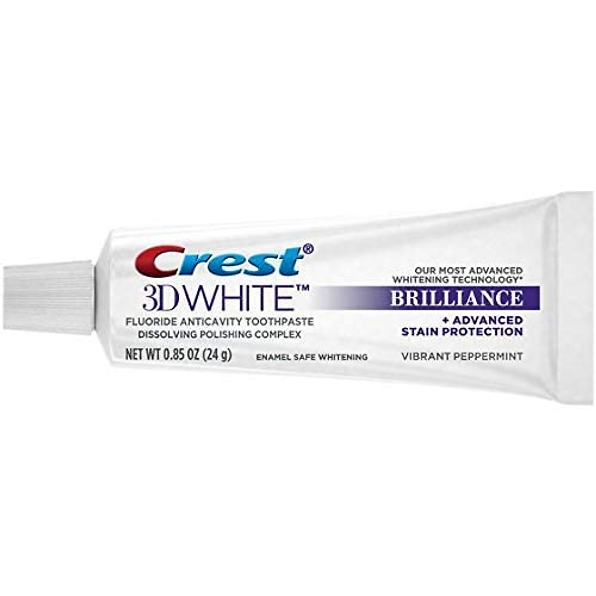 Crest 3D White Brilliance Toothpaste, Vibrant Peppermint, Travel Size, 0.85 oz (24g) - Pack of 12
