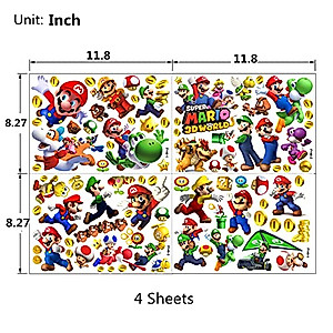 Mario Wall Decals Background Wall Stickers Peel and Stick Wall Art Decor for Kids Boys Girls Bedroom Nursery Living Room and Door