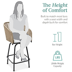 Best Choice Products Set of 2 Woven Wicker Swivel Bar Stools, Patio Bar Height Chair for Backyard, Pool, Garden, Deck w/ 360 Rotation, 250lb Capacity - Natural/Ivory