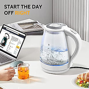 Pukomc Electric Kettle - 1.7L Hot Water Boiler - Glass Tea kettle with Wide Opening and Led Indicator, Auto Shut-Off and Boil-Dry Protection - Series 9460