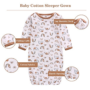 Baby Newborn Gown, 3 Packs Baby Sleeping Bag, Long Sleeve Sleep Sack, Cotton Cloths for Newborn Boys Girls 0-6 Months Pine Tree+wave+sloth