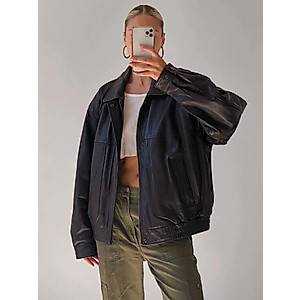 90's Oversized Bomber Jacket Retro Vintage Classic Leather Jacket | women jacket