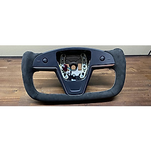 MEWANT Hand Stitch Dark Gray 9002 Alcantara Steering Wheel Cover Wrap for Tesla Model S Yoke 2021-2023 Model X 2021-2023