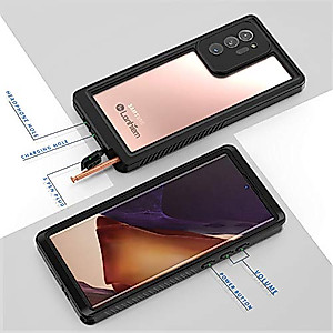 Lanhiem Galaxy Note 20 Ultra Case, IP68 Waterproof Dustproof Shockproof Case with Built-in Screen Protector, Full Body Sealed Underwater Protective Cover for Samsung Note 20 Ultra 6.9 inch, Black