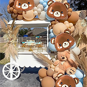 Whaline Blue Brown Balloon Garland Arch Kit 163Pcs Round Latex Bear Foil Balloons with Balloon Chain and Ribbon Set for Boys Girls Baby Shower Birthday Wedding Teddy Bear Boho Theme Party Decorations