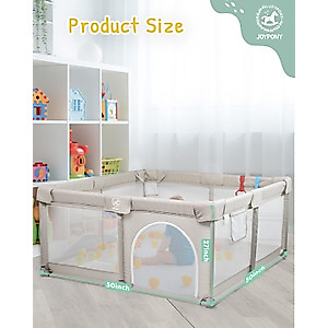 Joypony Baby Playpen, (50x50x27inch) Large Playpen for Babies and Toddlers, Sturdy Safety Play Yard for Infant, Indoor & Outdoor Play Pen with Gate, Baby Fence with Soft Breathable Mesh, Hand Rings