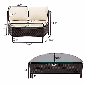 n/a 5 Pieces Brown PE Rattan Wicker Sofa Set Outdoor Patio Sectional Furniture Set Half-Moon with Tempered Glass Table