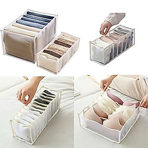 MENGHUONIAN 7Grid Washable Wardrobe Clothes Organizers and Storage Wardrobe - Wardrobe Clothes Organizer (Off White,5PCS Jeans-Leggings-Bra-Panties-Socks)