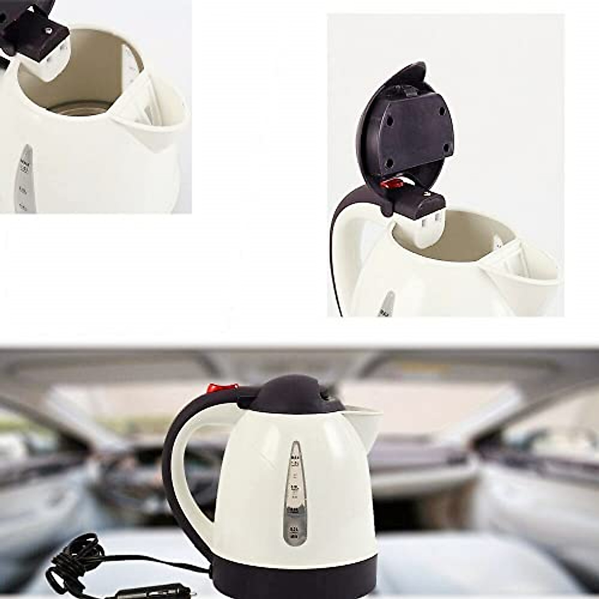 Car Kettle Electric Kettle Camping 12V 1000ml Coffee Maker Water Boiler Portable Travel Car Truck Kettle Hot Water Heater Bottle for Tea Coffee Making Cigarette Lighter Heating Cup, 150W