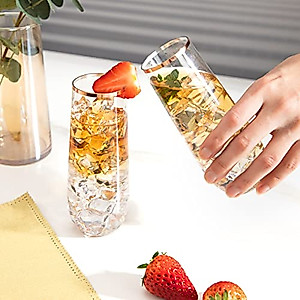 SUT 24PCS Rose Gold Champagne Flutes Plastic, 9oz Stemless Plastic Champagne Glasses, Rose Gold Rim Clear Plastic Toasting Glasses, Unbreakable, Shatterproof Mimosa Glasses, For Party, Easter & Shower