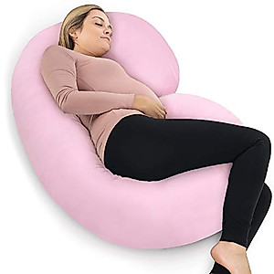 Pharmedoc Pregnancy Pillows, C-Shape Full Body Pillow – Jersey Cover Light Pink – Pregnancy Pillows for Sleeping – Body Pillows for Adults, Maternity Pillow and Pregnancy Must Haves, New Mom Gifts