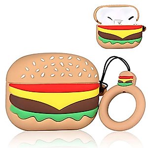 Coralogo Case for Airpods Pro 2019/Pro 2 Gen 2022 Cute, 3D Unique Character Soft Silicone Cartoon Airpod Skin Funny Fun Cool Keychain Design Kids Teens Girls Boys Cover Cases Air pods Pro (Hamburger)