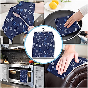 Beisseid Snowflake Kitchen Dish Towels Merry Christmas Blue White Snow Fantasy Dish Cloth Fingertip Bath Towels Cloth Hand Drying Soft Cotton Tea Towel 18x28in 2PCS