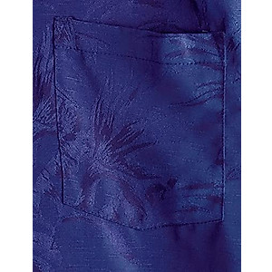 VATPAVE Men's Hawaiian Floral Jacquard Shirt - Casual Button Down Short Sleeve Summer Shirt With Pocket - XX-Large Navy Flower