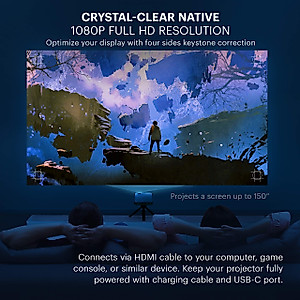 KODAK Luma 450 Portable Full HD Smart Projector | Wi-Fi, Bluetooth, HDMI & USB Compatible Mini Home Theater System Up to 150” | 1080p Native Resolution (4K), 200 Lumens | Tripod Included